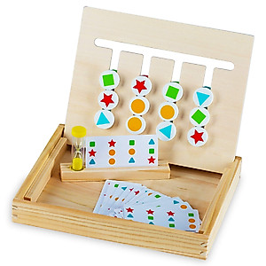 Play Brainy Shape and Color Matching Puzzle for Toddlers - 2-Sided Sliding Preschool Logic Game for Sorting Colors and Shapes - Fun and Educational STEM Montessori Learning Gift Toys for Kids Ages 4 +