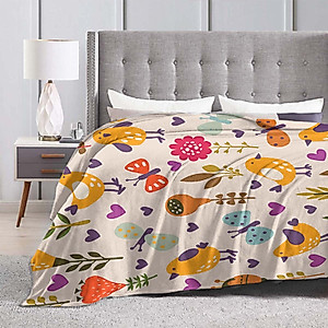 Throw Blanket 30x40 Inch,Cute Cartoon Bird Flower Summer Flannel Soft Cozy Fluffy Throw Blankets and Warm Throws for Adults in Couch Sofa Bed 40x30 Inch