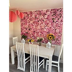 BINQOO 7x5ft Pink Rose Wall Background Mother Day Pink Flowers Backdrops Spring Tea Party Flowers Backdrop Girls Birthday Pink Princess Weeding Bridal Shower Pink Floral Anniversary Ceremony Decor