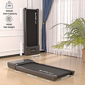 SupeRun Under Desk Treadmill, Walking Pad, Portable Treadmill with Remote & APP Control and LED Display, Quiet Walking Jogging Machine for Office Home Use (Black02)