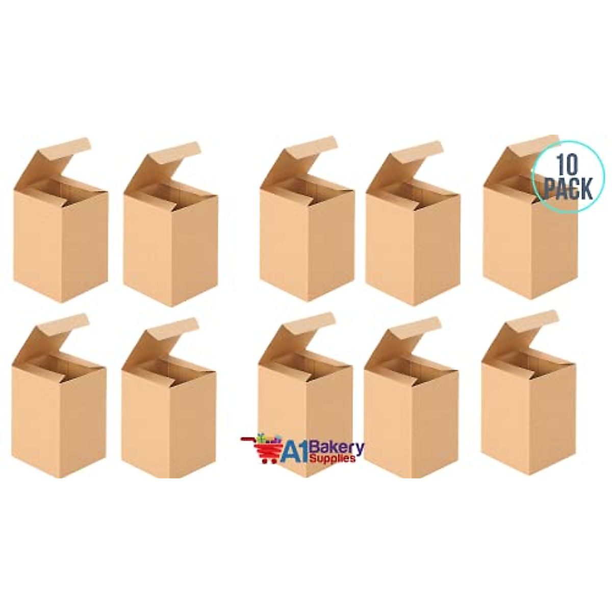 A1 Bakery Supplies Preimer High Kraft Pinstripe Brown Treat Gift Boxes (4 in X 4 in X 6 in 10 Pack)