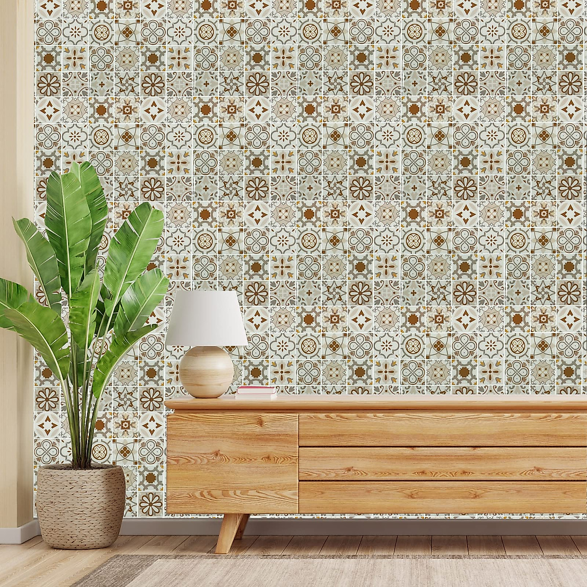 Miscasa Kitchen Peel and Stick Backsplash Tiles for Kitchen, Mediterranean Pattern Removable Waterproof for Wall Stickers, 10 Sheets (Brown)