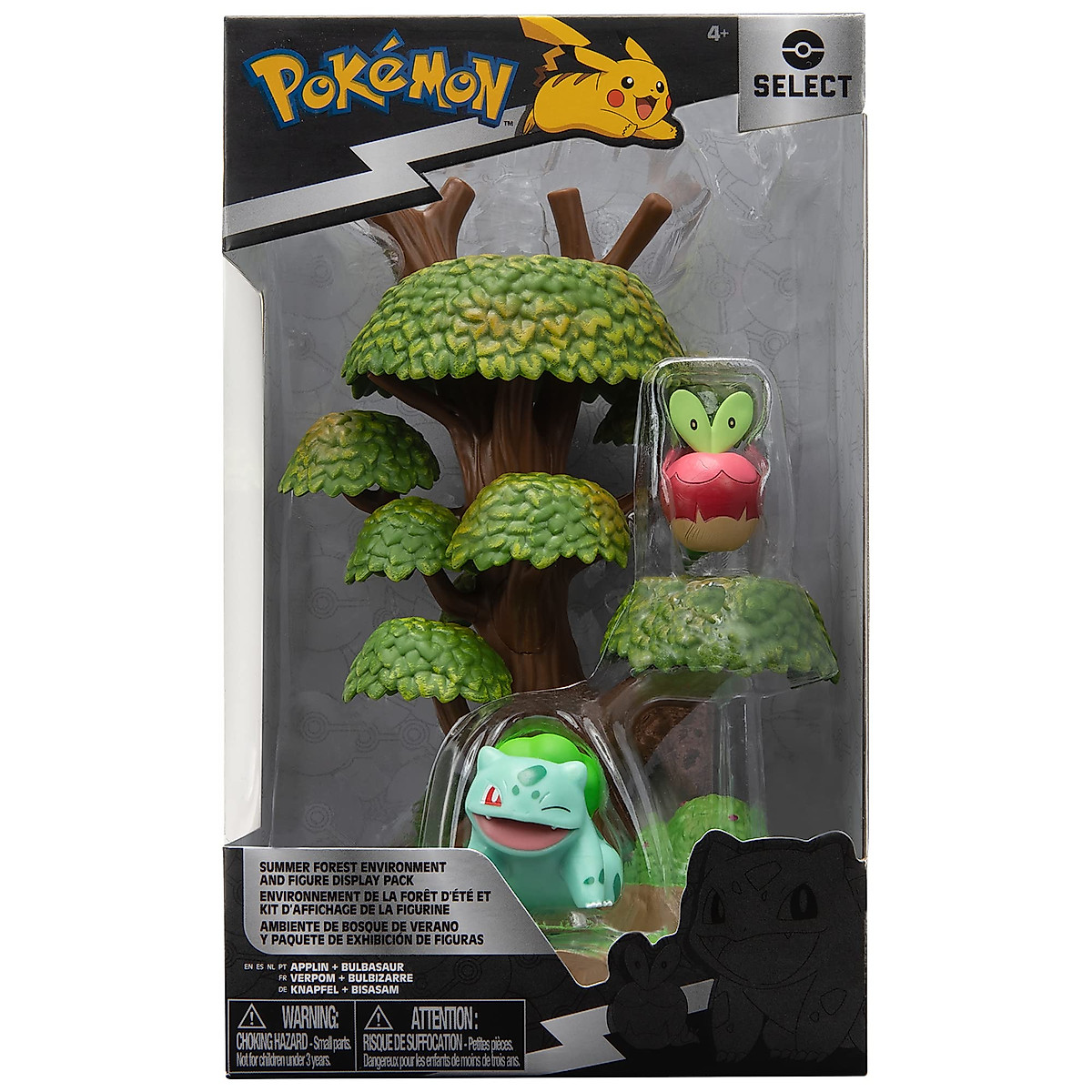 Pokémon Select Forest Environment - Multi-Level Display Set with 2-Inch Bulbasaur and Applin Battle Figures