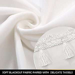 HLISFHIE White Velvet Curtains 90 inches Long Blackout Curtains for Bedroom Rod Pocket Window Curtains with Tassels Light Blocking Thermal Insulation Drapes for Living Room Set of 2 Panels 52”x90”