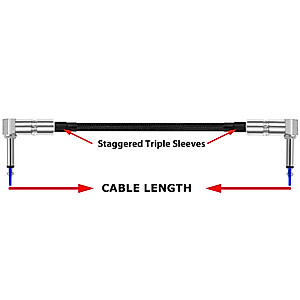 Audioblast - 6 Units - 6 Foot - HQ-1 - Ultra Flexible - Dual Shielded (100%) - Guitar Instrument Effects Pedal Patch Cable w/Eminence Right-Angled ¼ inch (6.35mm) TS Plugs & Double Staggered Boots