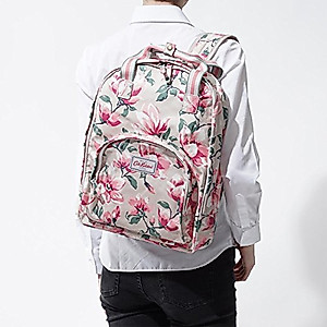 Cath Kidston Matt Oilcloth Multi Pocket Backpack Magnolia Pattern Stone Color Fitting 13" Laptop Rucksack