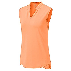 BGOWATU Women's Golf Polo T-Shirts Sleeveless V Neck Collarless Tennis Shirts UV Protection Quick Dry Lightweight Orange S