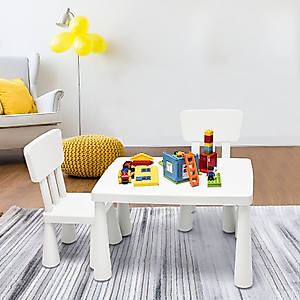 COSTWAY 3-Piece Kids Table and Chairs Set, Lightweight Plastic Children Activity Center for Reading, Writing, Painting, Snack Time, Kids Furniture Art Study Desk & Chairs Set for Ages 1-7 (White)