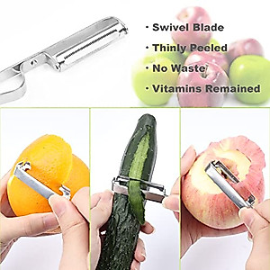 Upgraded 4.72 Inch 8 Super Sharp Blades Stainless Steel Apple Slicer Corer and Divider, With 1 Super Sharp Stainless Steel Peeler, 2 Stainless Steel Fruit Forks and 1 Orange Citrus Peeler Tool