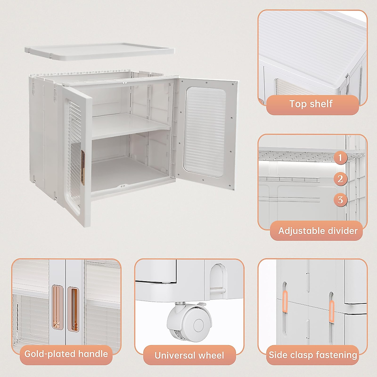 CXCJAI Storage Bins with Lids and Doors Storage Cabinet with Wheels Plastic Stackable Pantry Cabinet Cupboard Closet Foldable Kitchen Collapsible Storage Bins for Book Snack and Bathroom Organizer