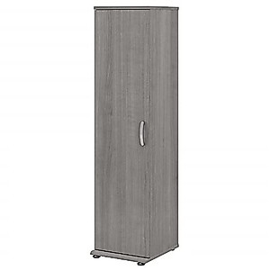 Bush Business Furniture Universal Narrow Clothing Storage Cabinet with Door and Shelves, Platinum Gray