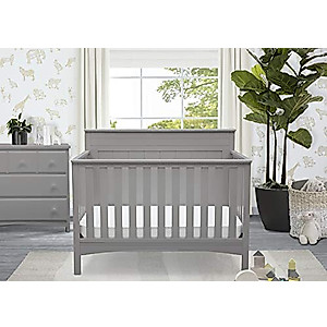 Delta Children Fancy 4-in-1 Crib, Grey + Serta Perfect Slumber Dual Sided Recycled Fiber Core Crib and Toddler Mattress (Bundle)