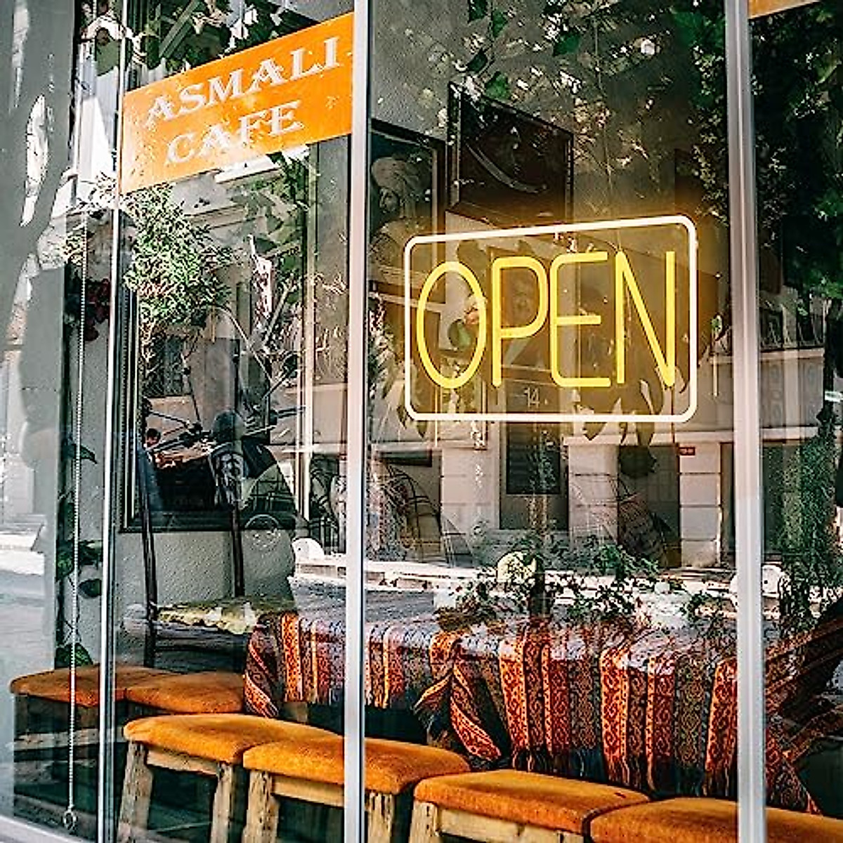 LED Open Sign for Business, FOOPPLY LED Neon Signs for Shop Windows and Doors of Shop, Bar, Restaurant, LED Letters with Open/Closed Sign and Business Hours Signs (Warm Horizontal Open)