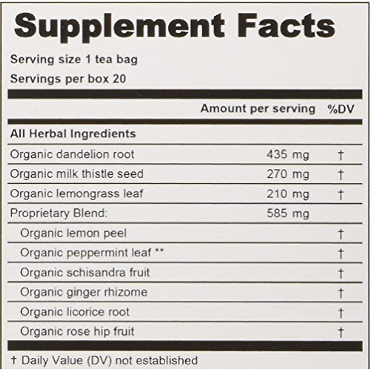 Lifestyle Awareness Teas, Caffeine Free Dandy Liver Detox Tea, 20 Count