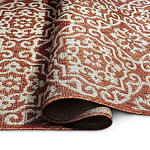 Nicole Miller New York Patio Country Danica Transitional Geometric Indoor/Outdoor Area Rug, Terracotta/Ivory , 7'9"x10'2"