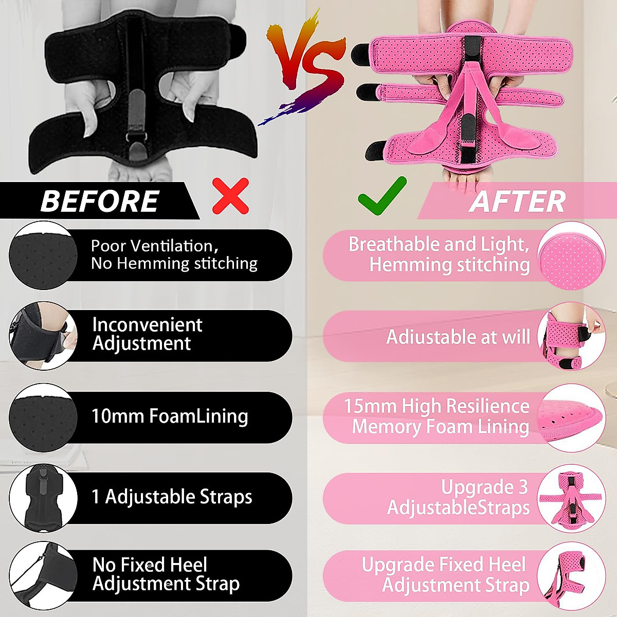 DERJLY Plantar Fasciitis Night Splint: 2 Pack Upgrade 3 Straps Adjustable Planters Facetious Relief Brace for Women Men