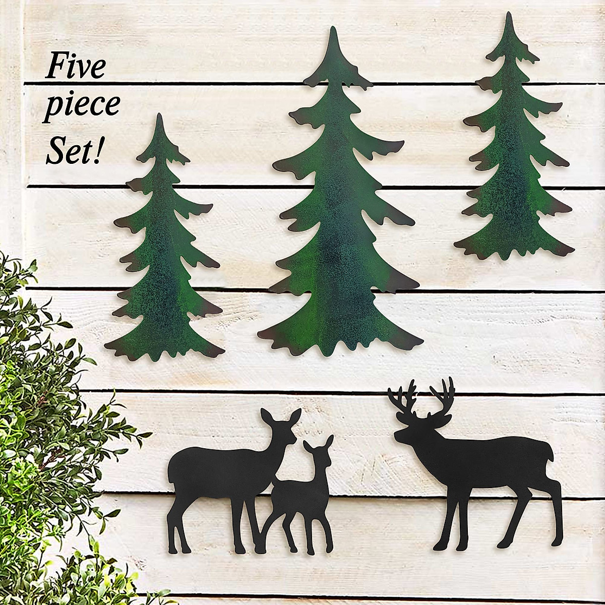 Limygus Metal Wall Art - Deer Pine Wall Decor Hanging Forest Decor Antique Metal Art Metal Wall Decor Home Bedroom Office Outdoor Decorations 5 Pieces