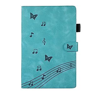 Business Special Butterfly Phonogram Pattern Cover with 2 Credit Card Slots Pencil Holder Kickstand Protective Case for iPad Air 5 2022-Lake Blue