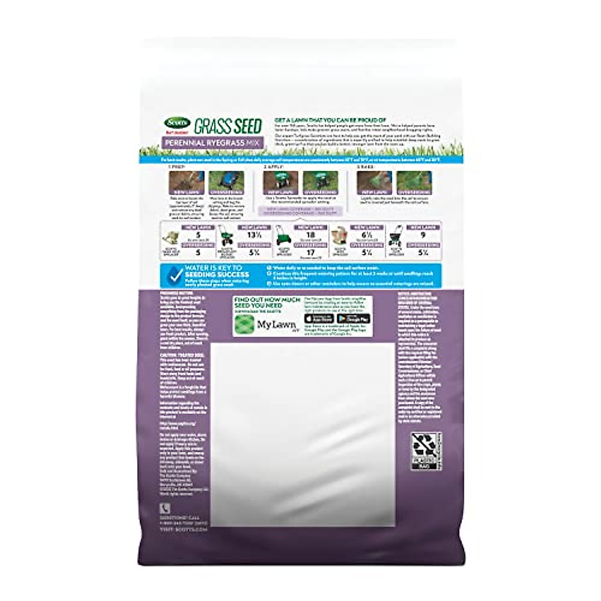 Scotts Turf Builder Grass Seed Perennial Ryegrass Mix with Fertilizer and Soil Improver, Establishes Quickly, 2.4 lbs.