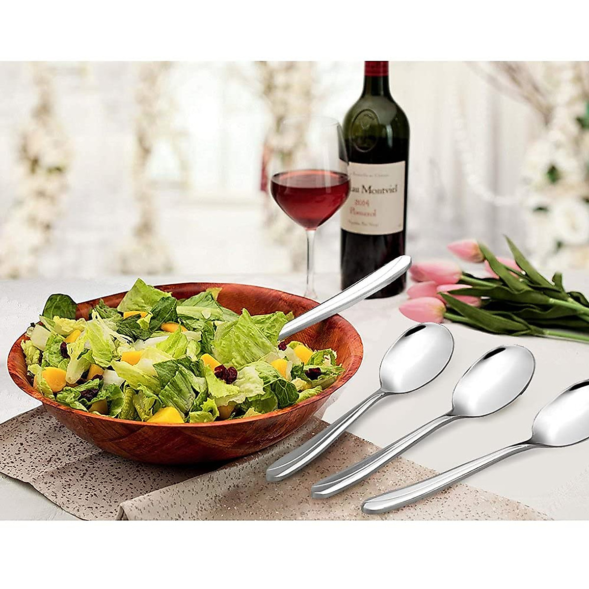 Anbers 8 Pieces Large Serving Spoons, 9.45 Inches, Stainless Steel Catering Serving Spoons