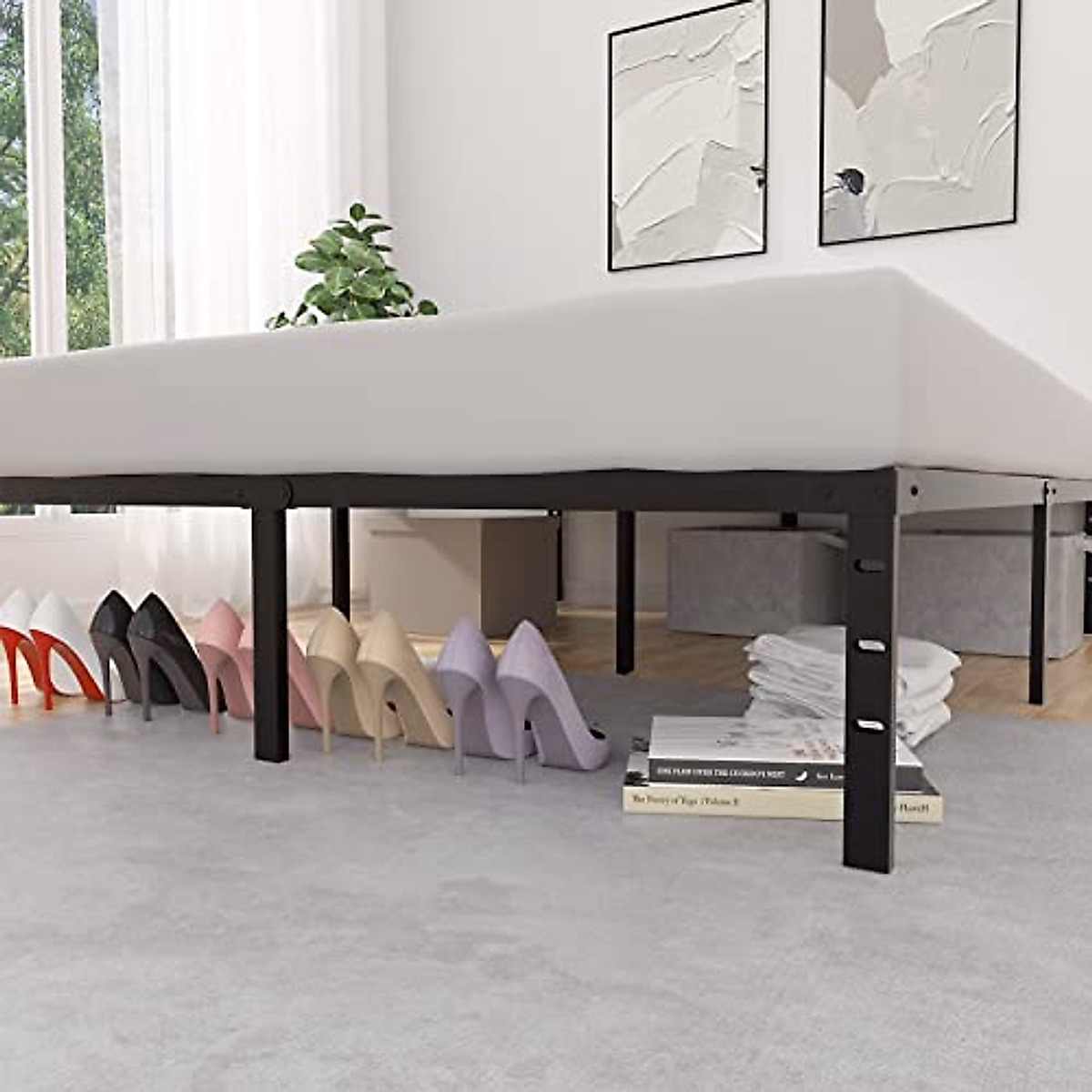 Meberam King Size Bed Frame 14 Inch Metal Platform BedFrame Heavy Duty King Mattress Foundation Steel Slats Support No Box Spring Need, Black