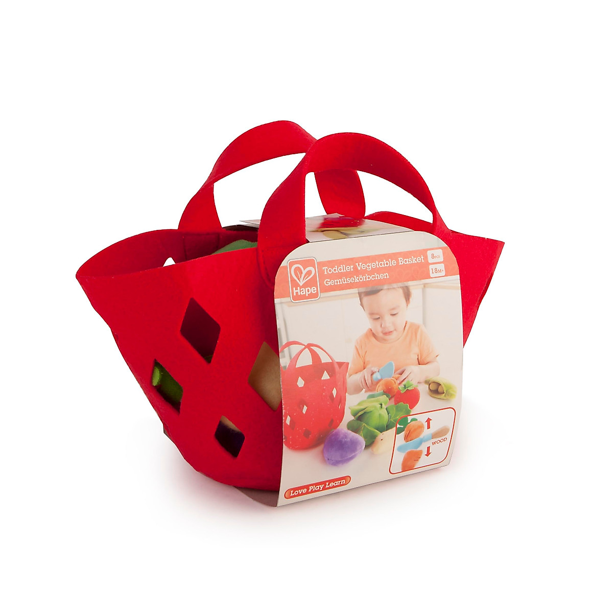 Hape Toddler Vegetable Basket |Soft Vegetable Shopping Basket, Toy Grocery Food Playset Includes Cabbage, Bean Pod, Carrot, and More