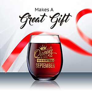 Bad Bananas September Birthday Gifts For Women - Queens Are Born In September 21 oz Stemless Wine Glass - Virgo or Libra Zodiac Sign Gifts for Her Happy Birthday Gifts for Moms, Best Friends, Sisters