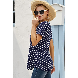 Ninedaily Women's Polka Dot Shirts, Womens Summer Tops Trendy 2025 Tunic Summer Short Sleeve Top Loose V Neck Dressy Shirt Blouse,Navywhite Polka Dot,Size XL