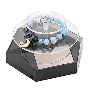 Rotating Display Stand Solar, 360 Rotating Solar Power Showcase LED Light Turntable Watch Jewelry Ring Display Stand for Jewelry Watch Mobile Phones Ring Display (Black)