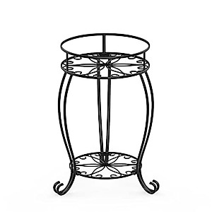 FaithLand Plant Stand, Heavy Duty Metal Planter Holder Indoor Outdoor, 2 Tier Round Potted Supports Rack, Corner Display Shelf Black