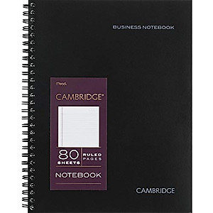 Cambridge Limited Notebook, 6 Pack Black Notebook, Legal Ruled, Professional Business Notebook, 80 Sheets, Spiral Wirebound Office Journal & Notebook For Quicknotes, Meeting for Women & Men, CAM10-402