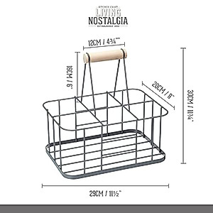 Kitchen Craft Living Nostalgia Milk Bottle Holder Doorstep, Milk Crate, Wire Metal with Wooden Handle, 29 x 20 x 13cm, Grey