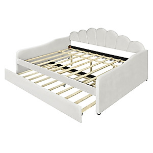 Bellemave Full daybed with trundle, sofa bed full, daybed with trundle for adults, kids, girls, teens, daybed with trundle for living room, Velvet, Beige
