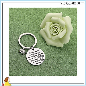 FEELMEM Teacher's Prayer Keychain Teacher Gift A Teacher’s Guardian Angel Protect in Everything You Do Keychain Thank You Gift for Teacher Appreciation Gifts Jewelry (Teacher)