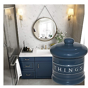 Lonovel Bathroom Vanity Storage Organizer Canister Jars for Cotton Balls,Swabs,Bath Salts,Makeup Sponge,Cosmetic Pad,Qtip Ceramic Bathroom Accessories Canisters Holder with Lid Home Decor,Cobalt Blue