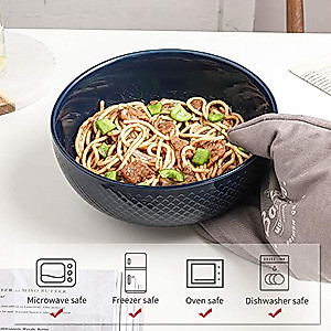 KOOV 58 OZ Large Serving Bowl Set, Ceramic Large Salad Bowls Set, Large Soup Bowl, Big Bowls for Eating Pasta, Cereal, Pho Bowls Set of 3, Embossed Series (Aegean)