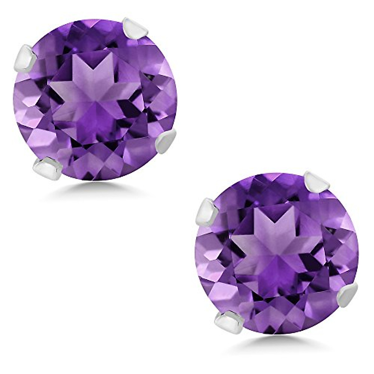 Gem Stone King 1.00 Cttw 14K White Gold Purple Amethyst Stud Earrings For Women | Gemstone Birthstone | Round 5MM