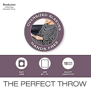 Brookstone NAP Wearable Throw Blanket - Reversible Ultra Soft Polyester Fabric with Sleeves for Your Arms – The Ultimate Blanket for Warmth and Mobility - Gray
