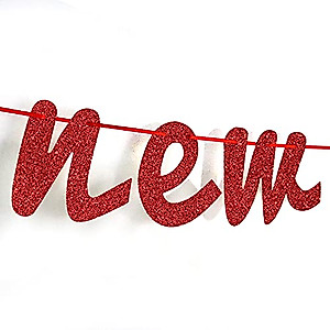 The Beginning of A New Chapter Banner - Adventure Awaits - Bunting Backdrops for Engagement/Graduation/Baby Shower/Retirement Party Decoration Supplies(Red)