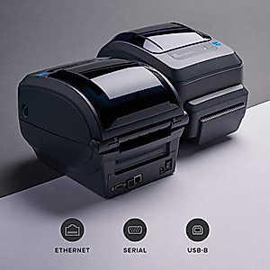 Zebra GX430t Thermal Transfer Desktop Printer Print Width of 4 in USB Serial Parallel and Ethernet Port Connectivity Includes Cutter GX43-102412-000