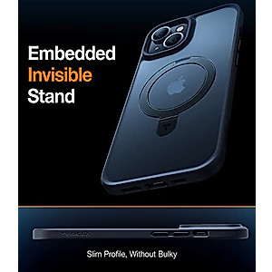 TORRAS Magnetic Shockproof for iPhone 13 Case/iPhone 14 Case, [Exceed 3X Mil-Grade Drop Protection][Compatible with MagSafe] Built-in Foldable Stand Slim Yet Protective Phone Cover, Translucent Black