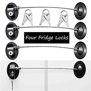 4 Pack Refrigerator Locks with 8 Keys,Child Safety Fridge Lock,Refrigerator Lock Combination,Mini Fridge Lock, File Drawer Lock, Toilet Seat Lock with Strong Adhesive by XccMe (Black)