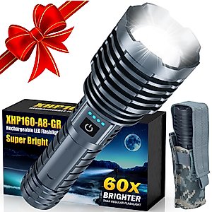 Flashlights 1800000 High Lumens, Super Bright Rechargeable Flash Light, Powered by Battery, Waterproof Powerful LED Flashlights-Zoomable 5 Modes-31H Runtime-Holster for Emergency Camping