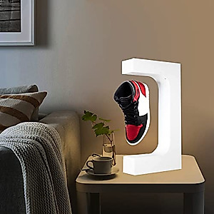 FloatGo Levitating Sneaker Display Magnetic Floating Shoe Stand Magnet Levitation Acrylic Holder Rotation Shelf Spinning Shoe Rack with LED Light Fit Yeezys for Gift Decoration (White)