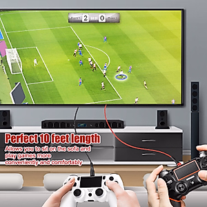 XUANMEIKE Charger Cable for Xbox One Controller, 2 Pack 10FT Super Long Nylon Charging Cable, Compatible with Xbox One S/X, PS4 Slim/Pro Controller, Android Phone (Black & Red)