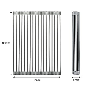 Goodful Roll Away Multipurpose Dish Drying Rack, Cooling Mat, Trivet, Easy Storage, Dishwasher Safe, Medium, Gray