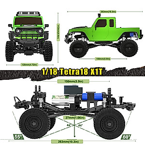 PANDA HOBBY RC Rock Crawler 4x4,RC Crawler 1/18 4WD Off Road RC Cars,RTR Remote Control Car for Adults,1:18 Scale RC Truck Cruiser Vehicle,Waterproof All Terrains Hobby RC Model Car,Tetra18 X1T,Green
