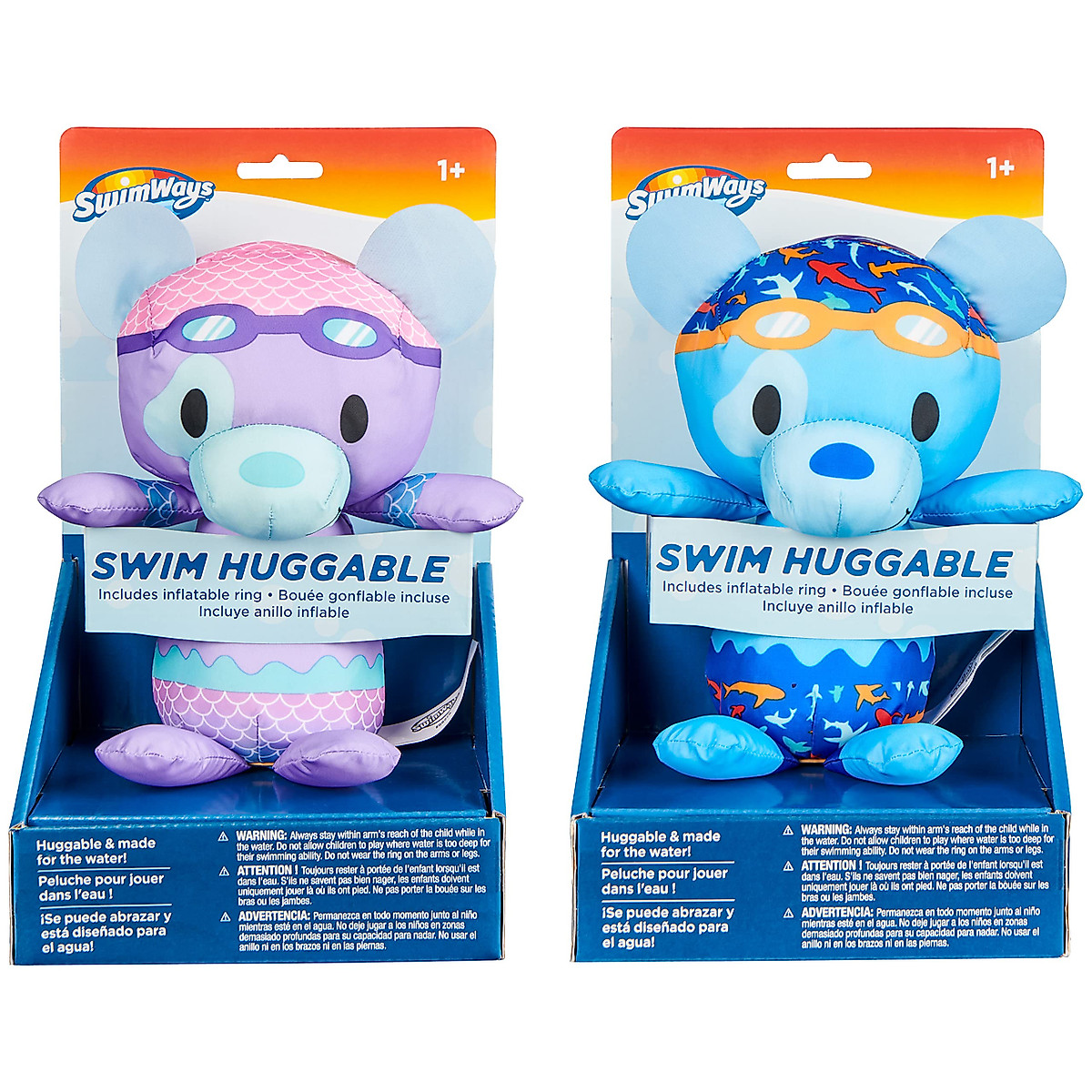 Swimways Huggable Floating Water Stuffed Animal, Bath Toys and Pool Party Favors 2-Pack for Kids Ages 1+, Blue and Purple