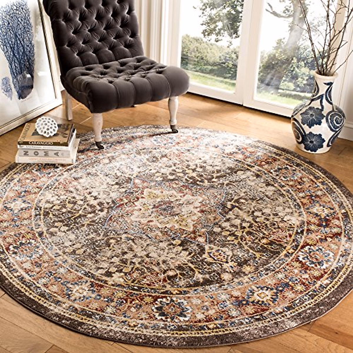 SAFAVIEH Bijar Collection 3' Round Brown / Rust BIJ652D Traditional Oriental Distressed Non-Shedding Dining Room Entryway Foyer Living Room Bedroom Area Rug
