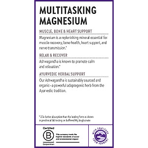 New Chapter Magnesium + Ashwagandha Supplement, 325 mg with Magnesium Glycinate, 2.5x Absorption, Muscle Recovery, Heart & Bone Health, Calm & Relaxation, Gluten Free, Non-GMO - 60 ct (2 Month Supply)